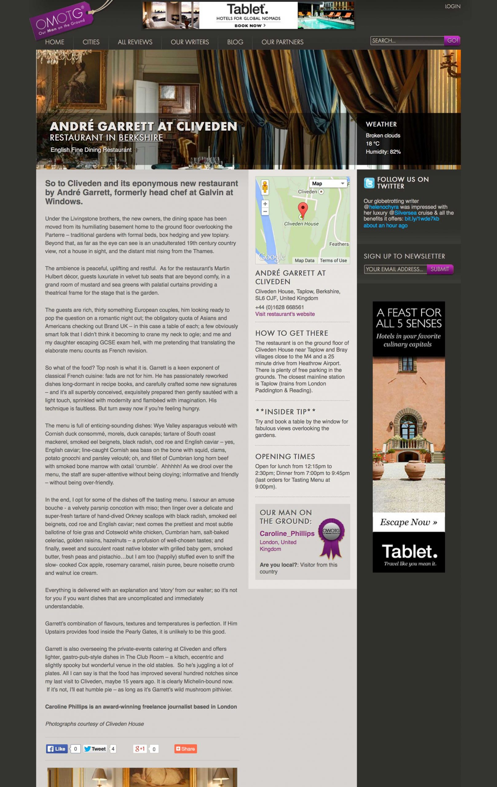 So to Cliveden and its eponymous new restaurant by André Garrett ...